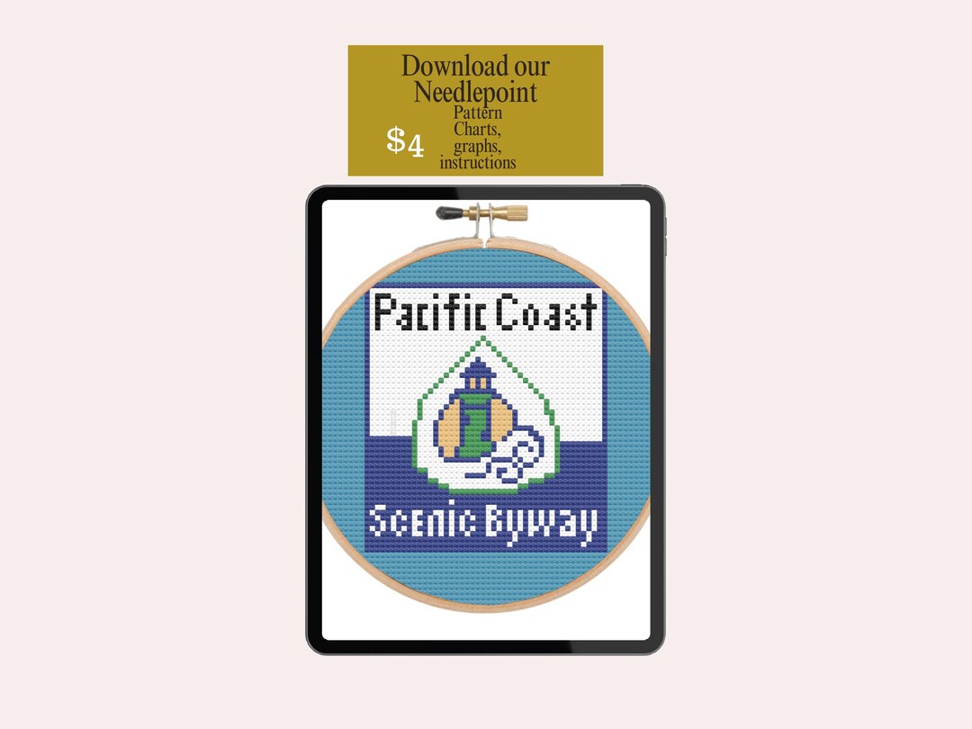 Needlepoint Pacific Coast Scenic Byway Highway Sign-18 Count 4" Circle ...