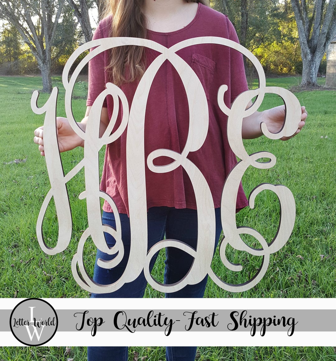 Wooden Monogram - Unpainted Wood Monogram Wall Hanging - Monogram Door ...