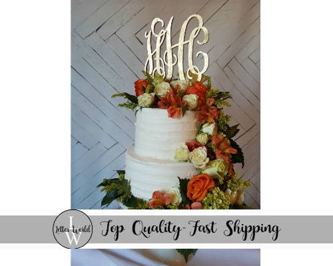 Monogram Cake Topper - Gold Wedding Cake Topper - Bride's Cake Topper ...