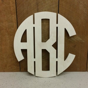 Wooden Monogram - Unpainted Circle Monogram Wall Hanging - Nursery ...