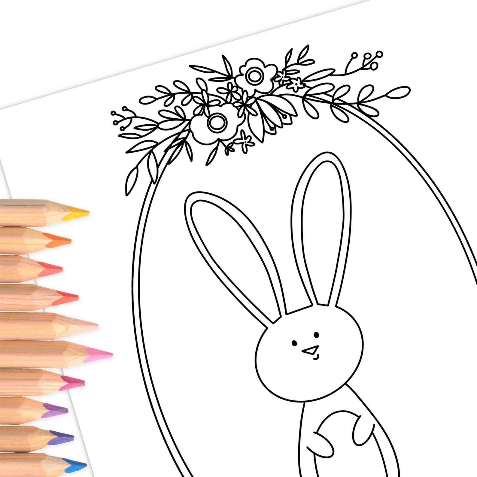 Bunny and Spring Flowers Hand-drawn Coloring Page Print & | Etsy