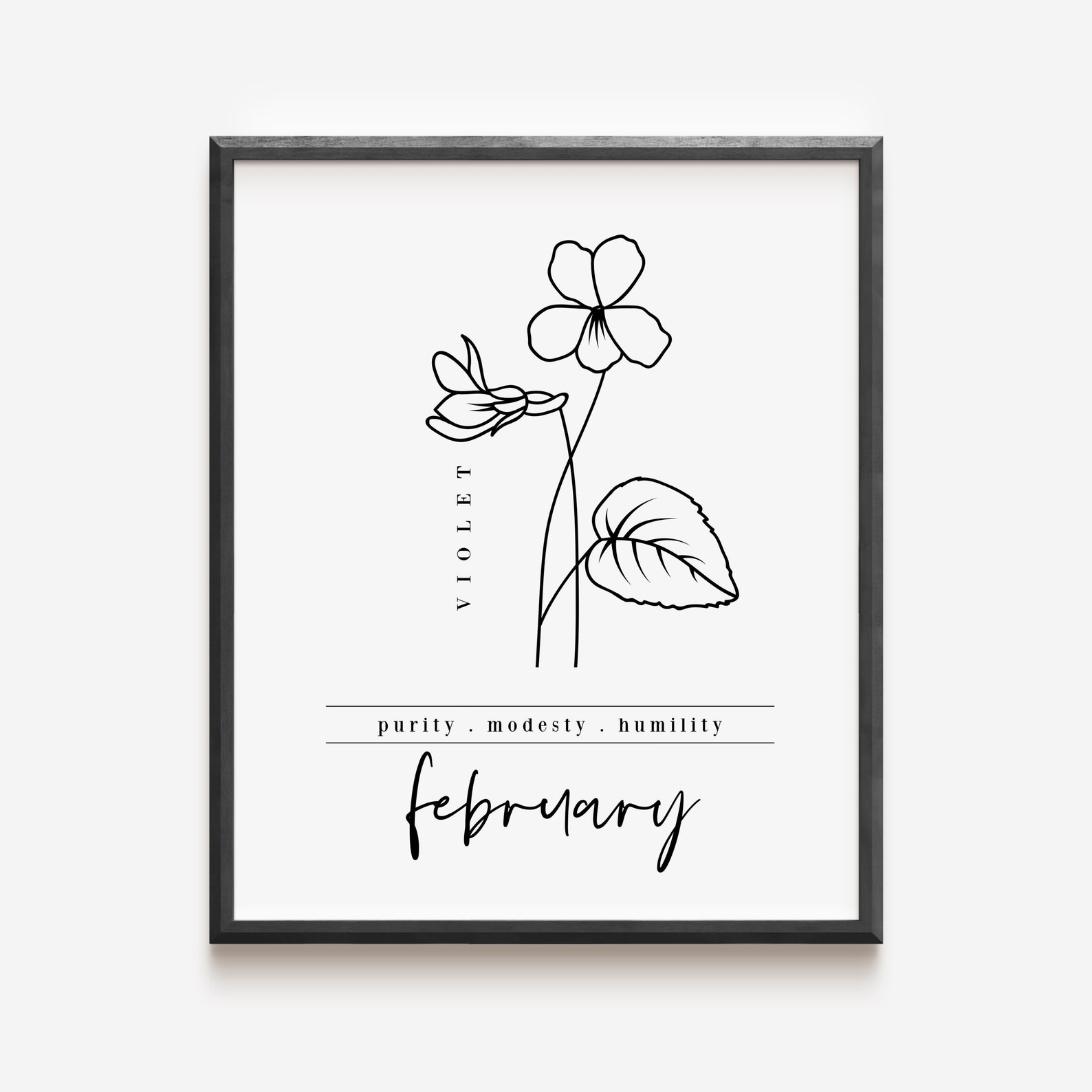 February Birth Flower Violet Black & White Art Printable - Etsy