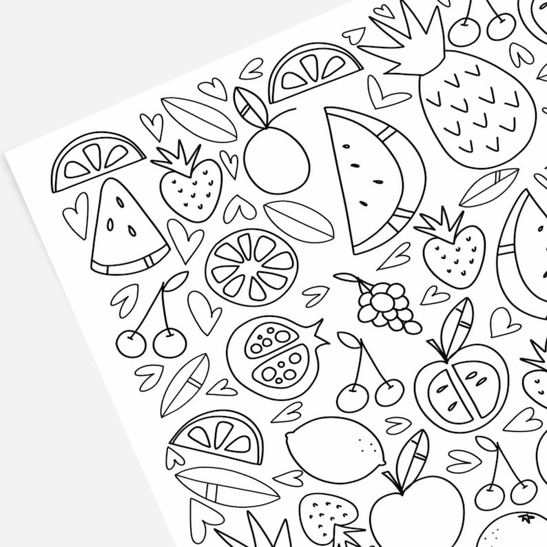 Fruits & Food Coloring Page Printable | Hand-drawn Digital Coloring ...