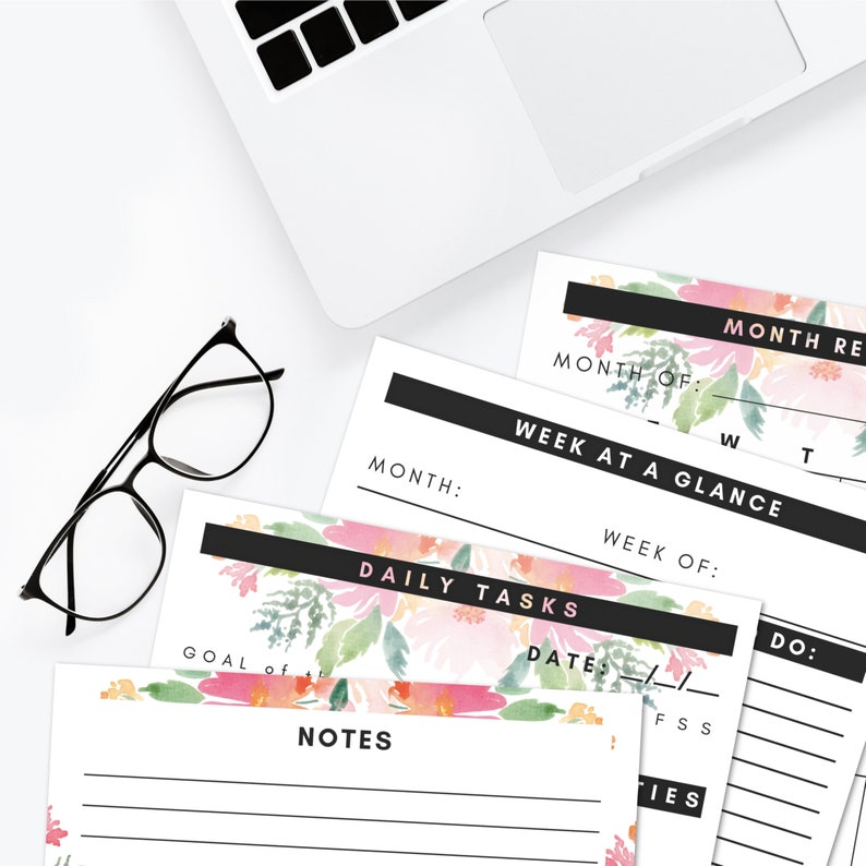 Watercolor Floral Planner Printables Set of 9 Daily Weekly - Etsy