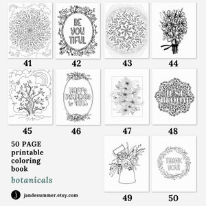 50 Coloring Pages | Botanical Digital Coloring Book Floral ...