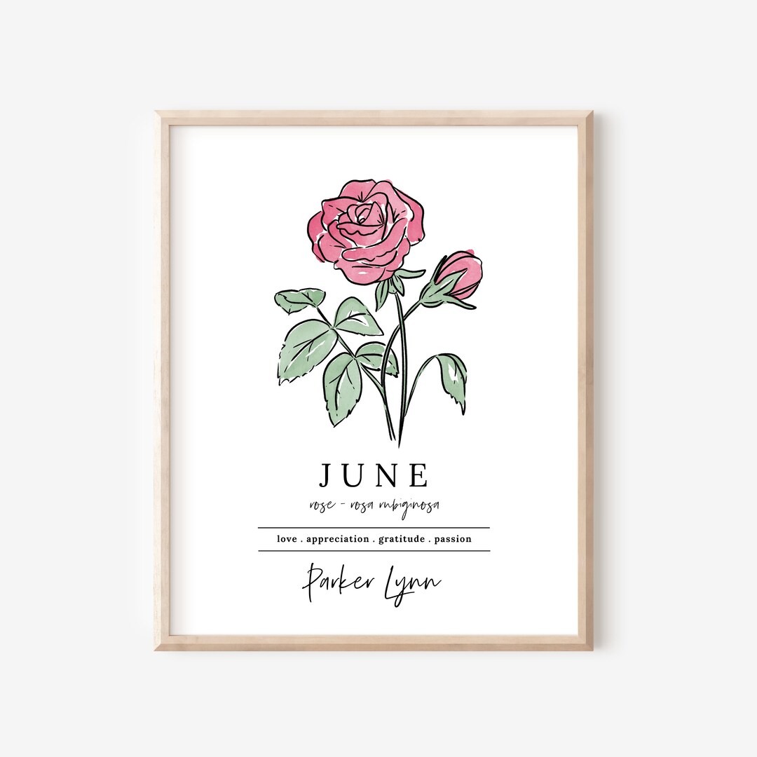 June Red Rose Birth Flower Personalized Name Unframed Art Print ...