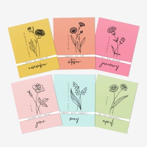 Pick Your Pack Month Birth Flower Flat Note Cards + Envelopes | Blank ...