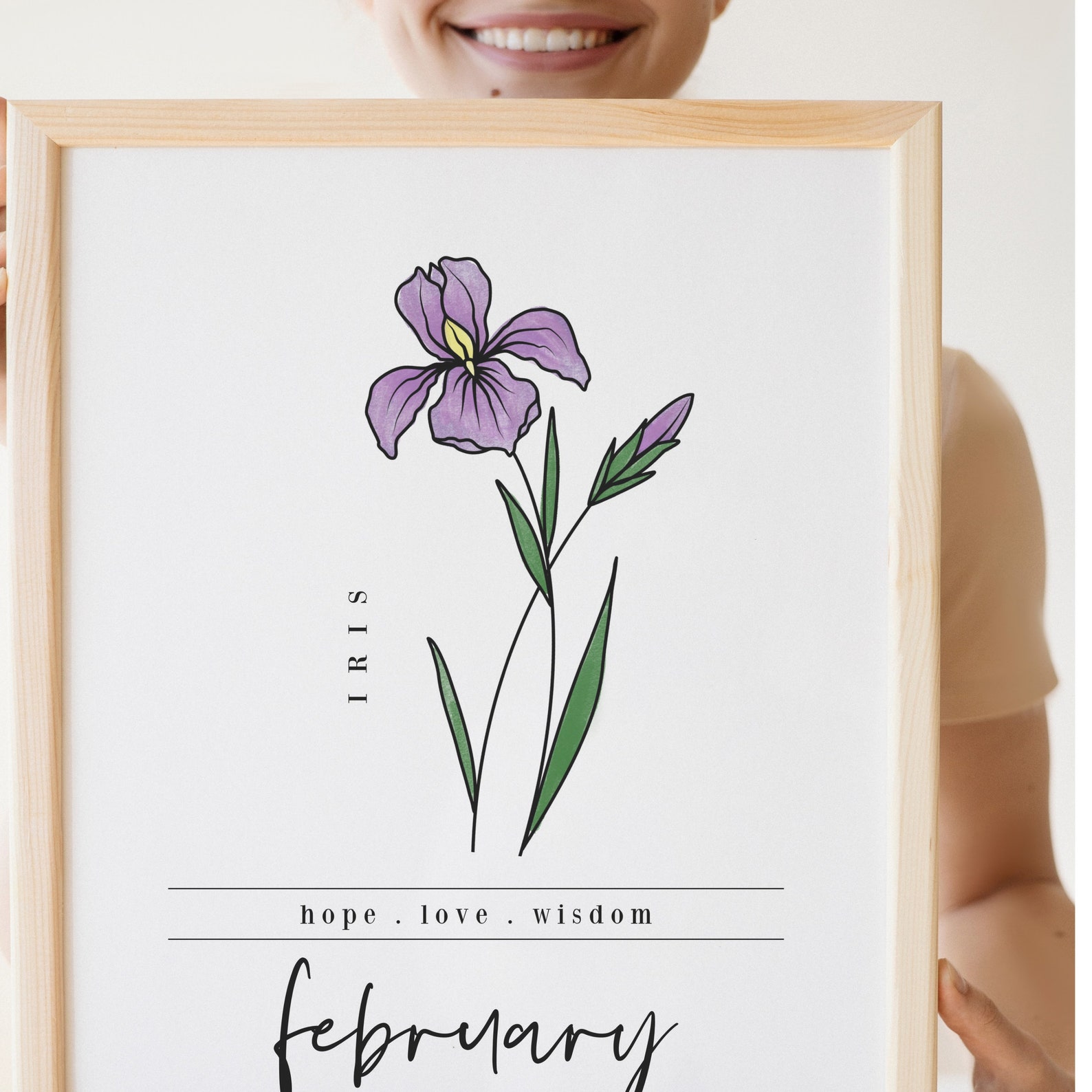 February Iris Birth Flower Digital Art Printable - Etsy