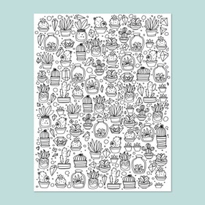4 Pack Cactus Flowers & Succulent Plants | Hand-drawn Coloring Page ...