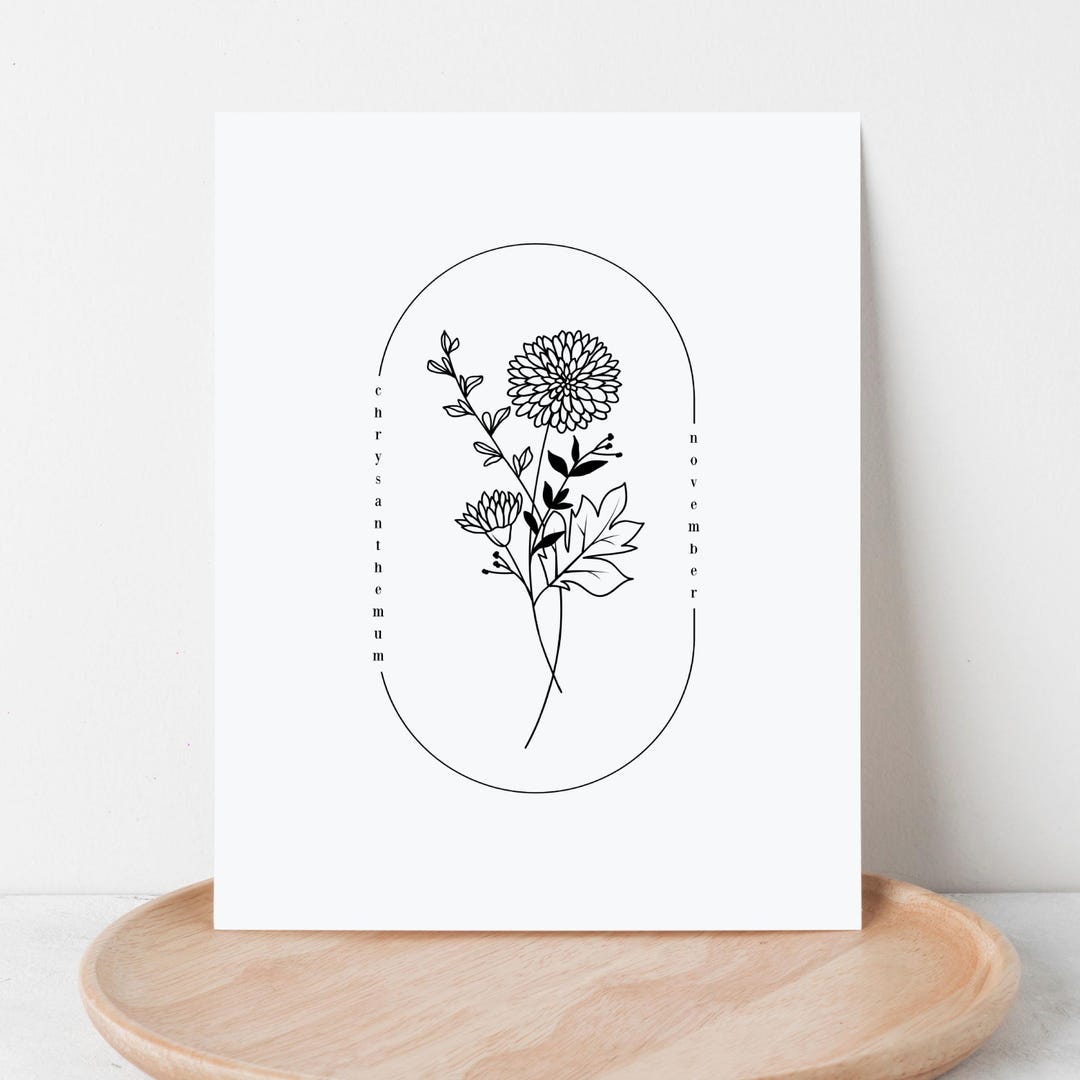 November Birth Flower Chrysanthemum Line Art Printable | Digital ...