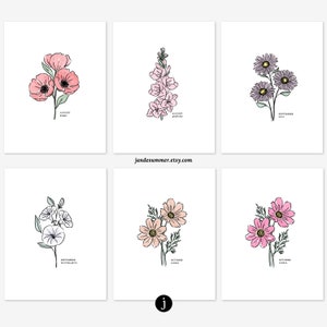 30 Pk Birth Flower Bundle Printables | 12 Months Floral Watercolor Art ...