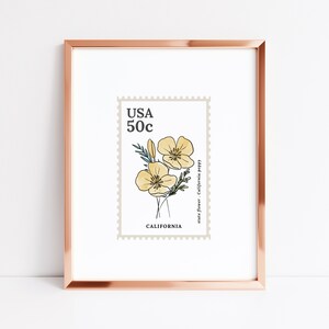 California US State Flower Stamp Poppy Watercolor Floral Art - Etsy