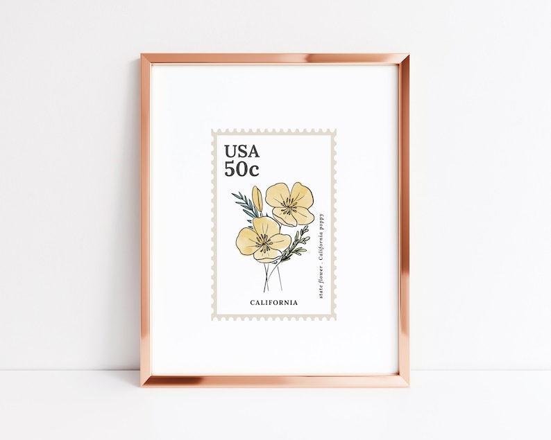 California US State Flower Stamp Poppy Watercolor Floral Art - Etsy