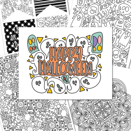 PRINTABLE Halloween Doodles Coloring Page Hand-drawn Coloring - Etsy