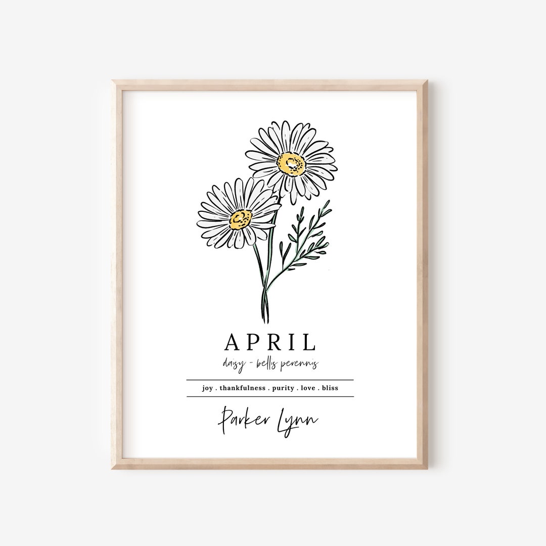 April Daisy Birth Flower Personalized Name Unframed Art Print | Custom ...