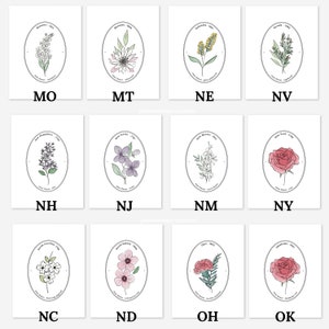 50 Pk US State Flower Printables Cameo Bundle | USA Watercolor Floral ...