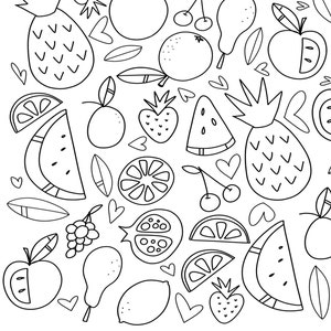 Fruits & Food Coloring Page Printable | Hand-drawn Digital Coloring ...