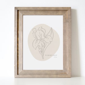 February Iris Birth Flower Printable | Simple Line Art Boho Decor Style ...