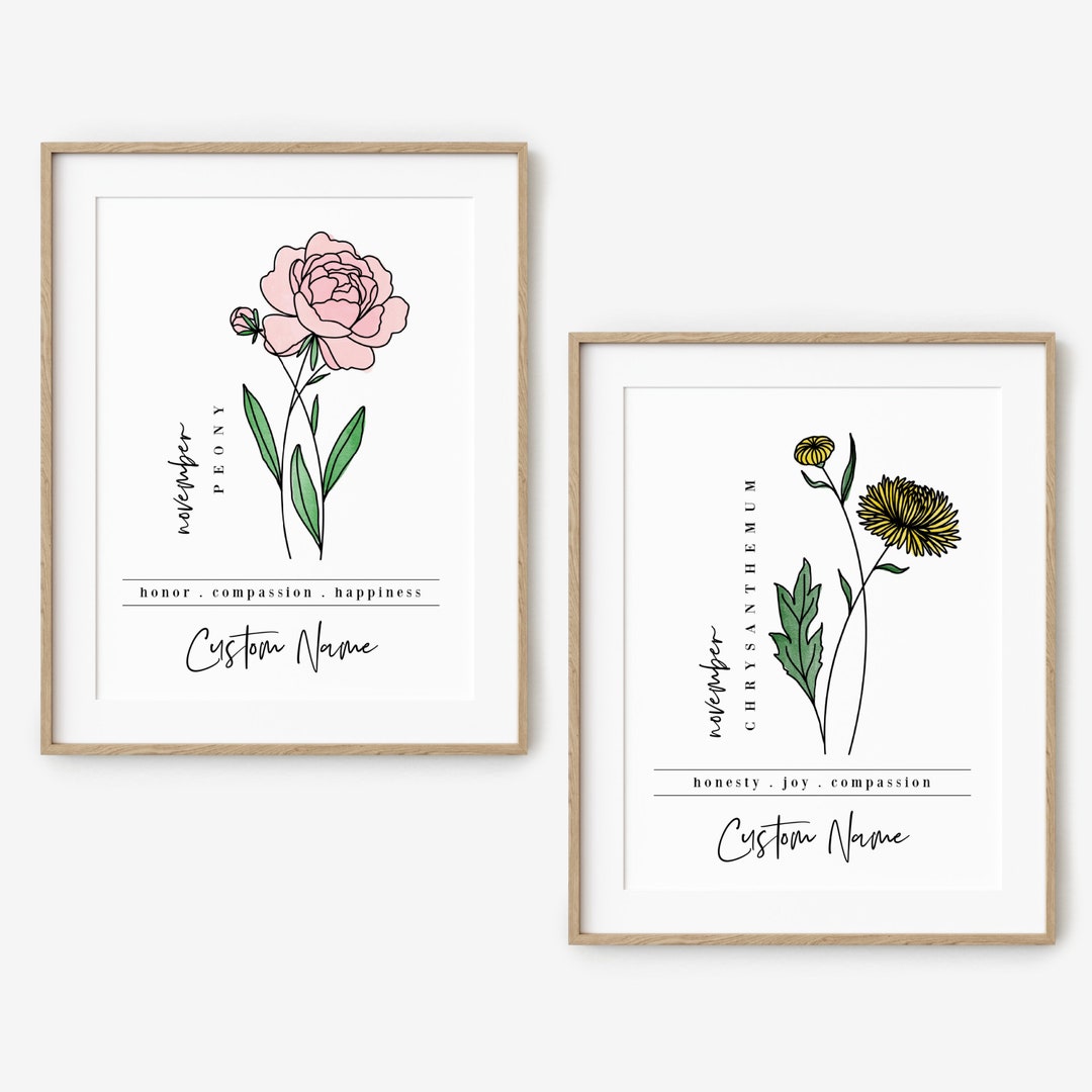 November Birth Flower Unframed Art Print | Personalized Name Custom ...