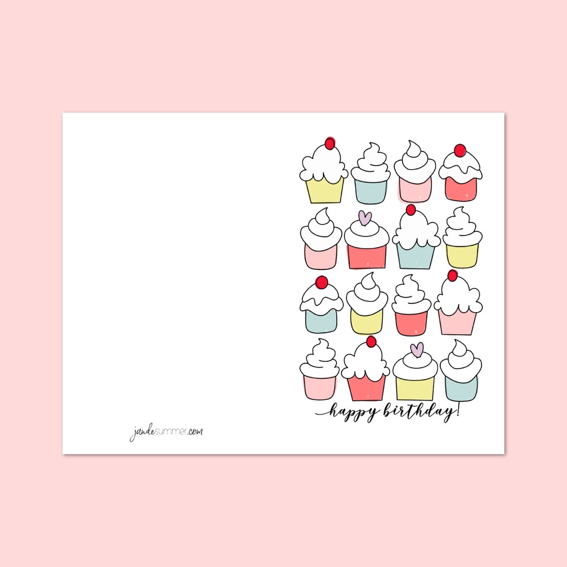 Happy Birthday Card Printable Cupcake Digital Card | Etsy