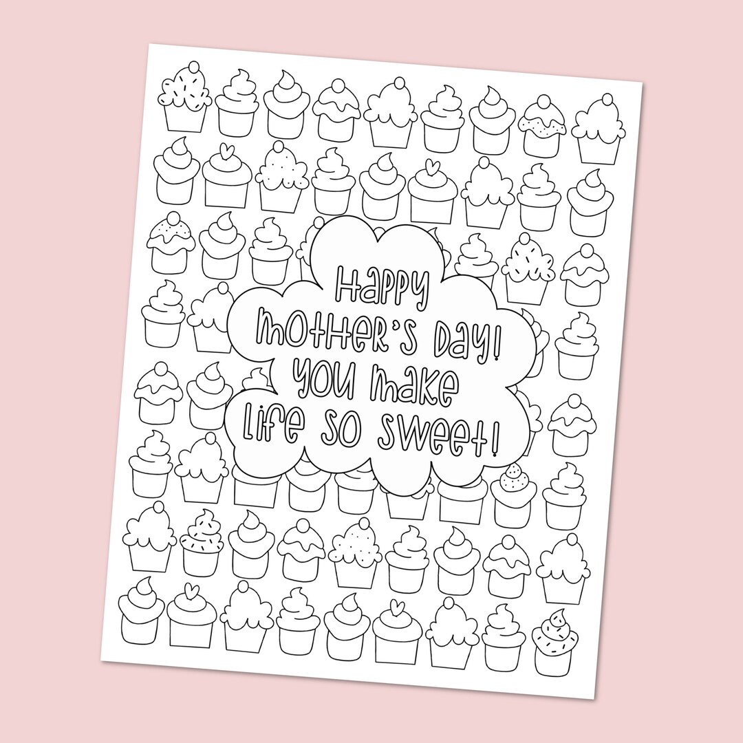 Happy Mother's Day Printable | Digital Cupcakes Coloring Page | FREE ...