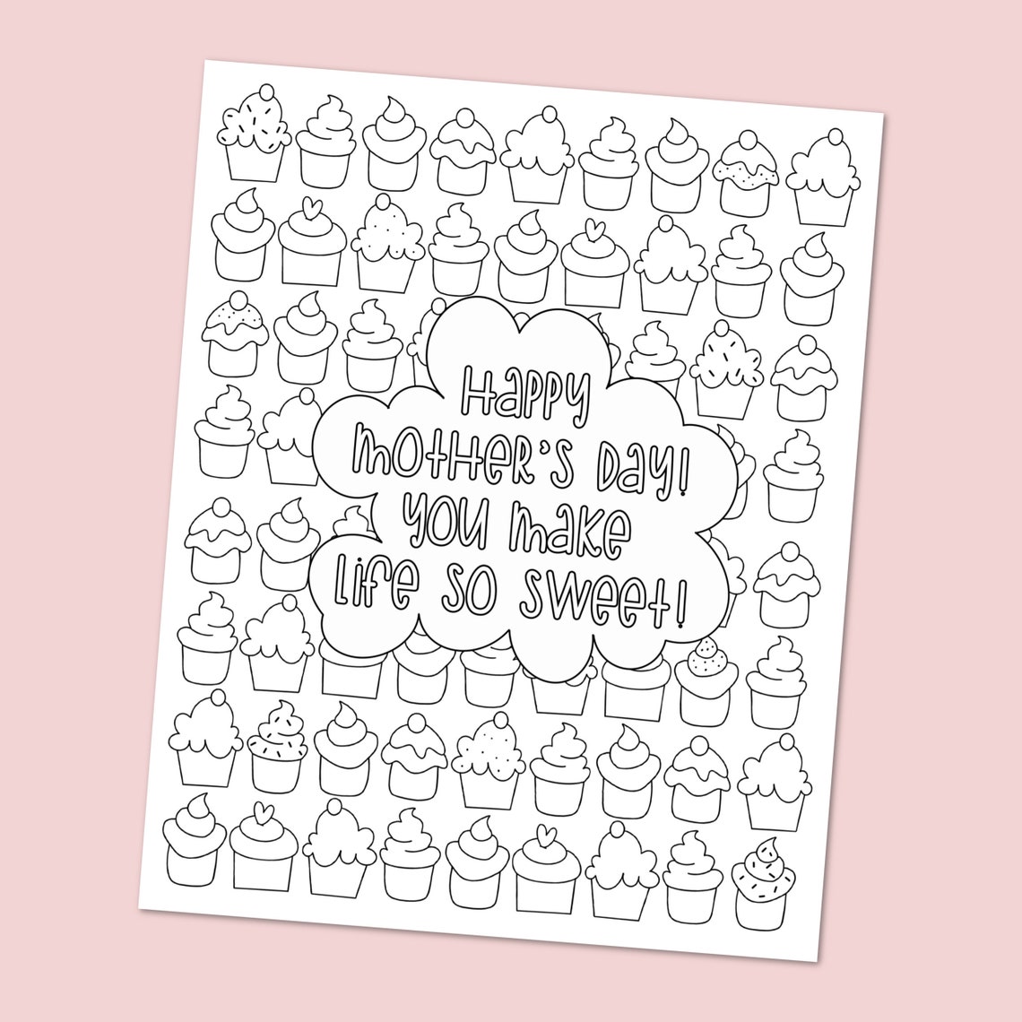 Happy Mother's Day Printable Digital Cupcakes Coloring | Etsy