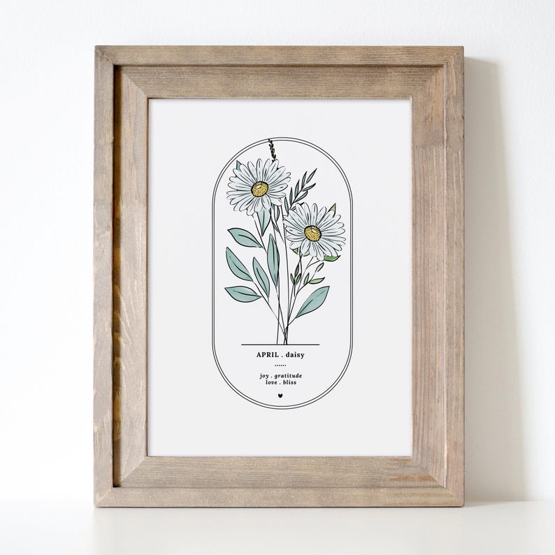 April Birth Flower Daisy Art | Simple Floral Illustration Printable - Etsy