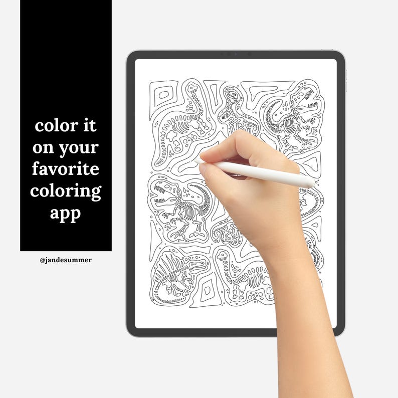 Dinosaur Fossils Coloring Page Printable | Detailed Dino Dig School ...