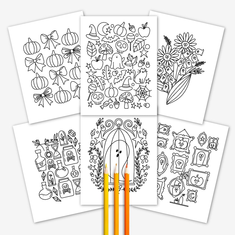 15 Halloween Coloring Printable Pages | Hand-drawn Fall Autumn Digital ...