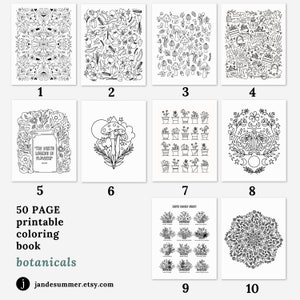 50 Coloring Pages | Botanical Digital Coloring Book Floral ...