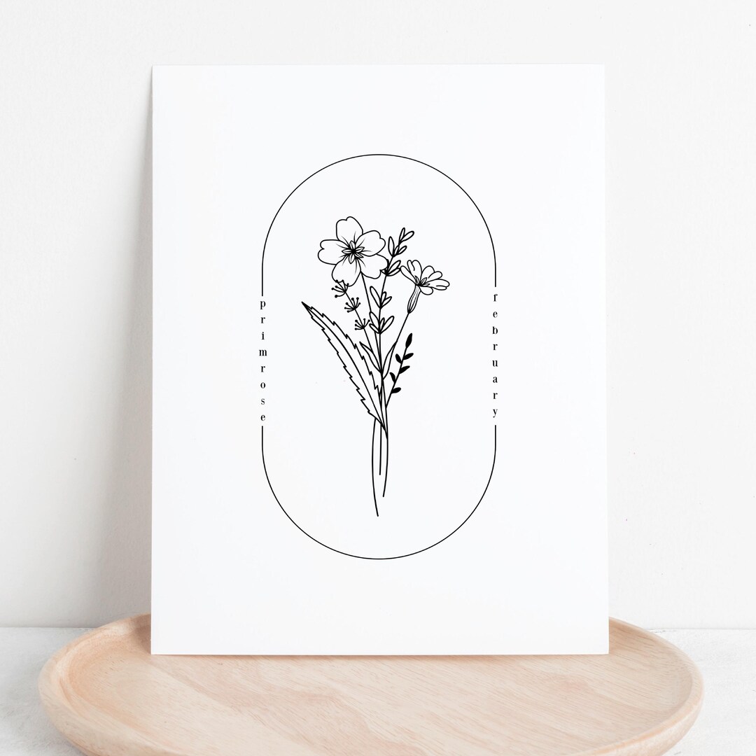 February Birth Flower Primrose | Floral Line Art Printable | Nursery ...