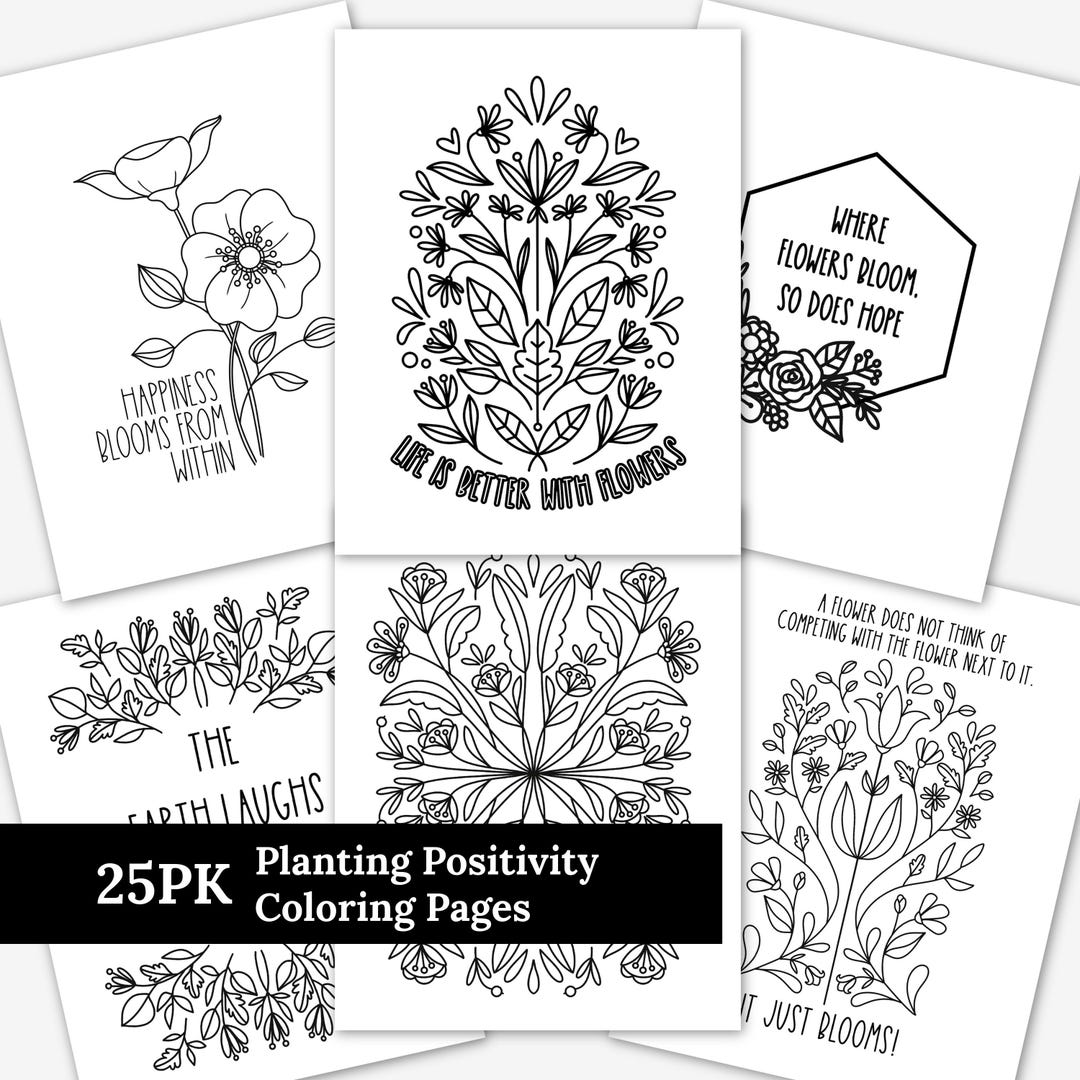 25 Pk Planting Positivity Large Print Floral Coloring Pages | Mindful ...