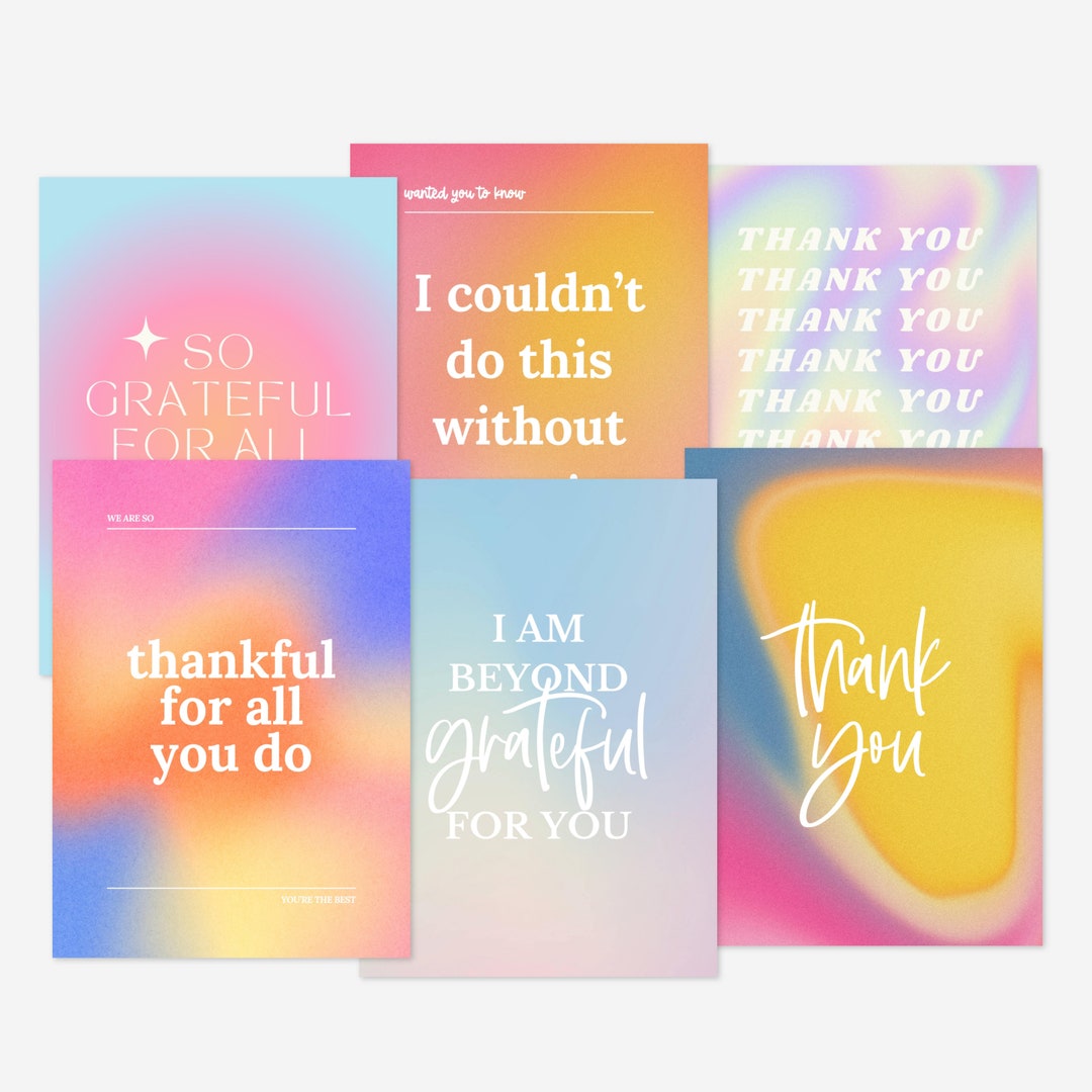 12 Pk Thank You & Gratitude Printable Cards | Gradient Rainbow Digital ...