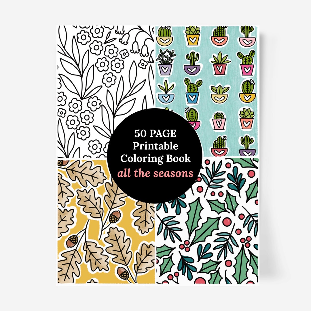 50 Coloring Pages | All the Seasons Digital Coloring Book Illustrations ...