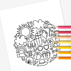 Beach Day Printable Coloring Page | Vacation Sunshine Ocean Themed ...