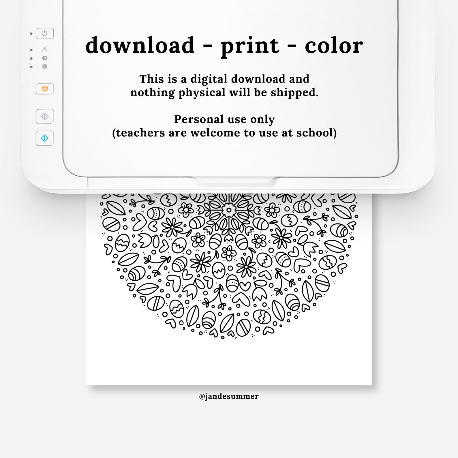 Easter Eggs and Spring Flowers | Hand-drawn Coloring Page Print & Color ...