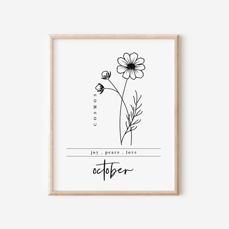 October Birth Flower Cosmos Printable | Black & White Birthday ...