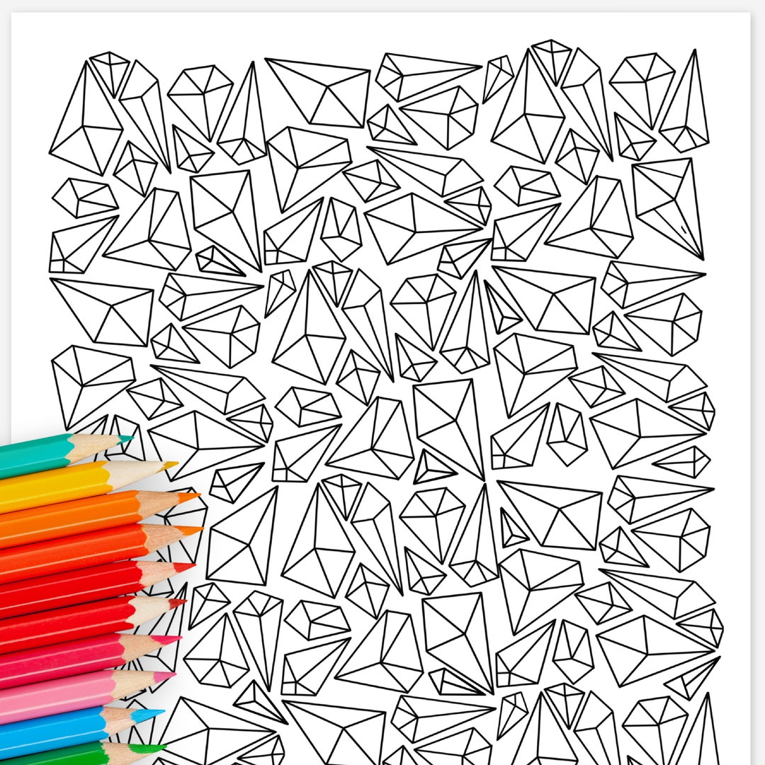 Geometric Gemstones Printable Coloring Page | Illustrated Gem Doodles ...