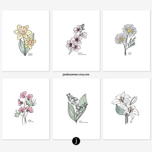 30 Pk Birth Flower Bundle Printables | 12 Months Floral Watercolor Art ...