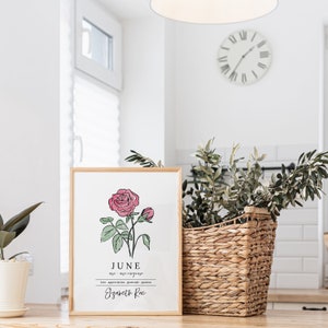 June Red Rose Birth Flower Personalized Name Unframed Art Print ...