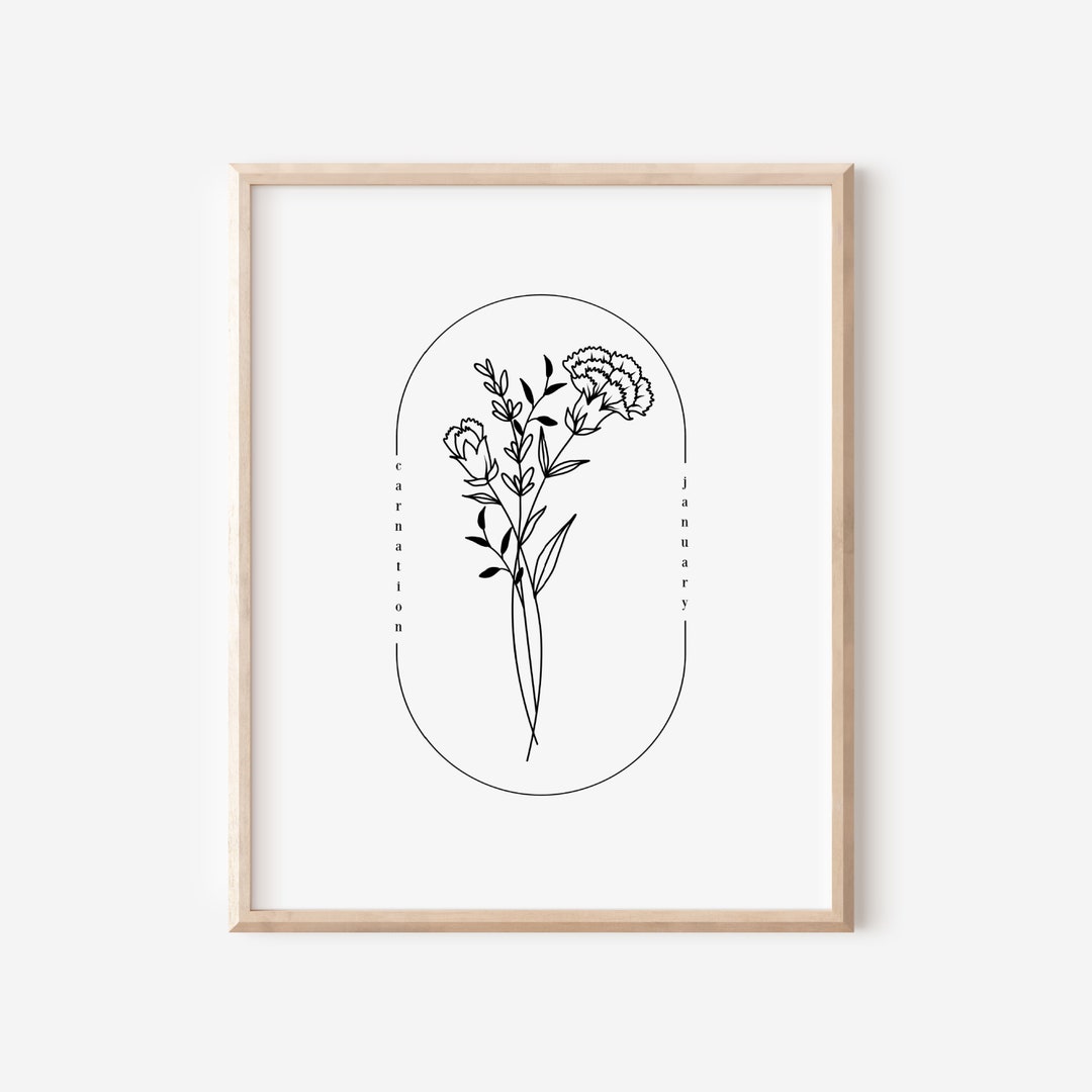 January Birth Flower Carnation Oval Frame Simple Art Printable - Etsy