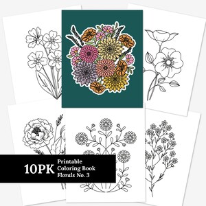10 Pk Coloring Pages Floral No. 3 Coloring Book Illustrations Mindful ...