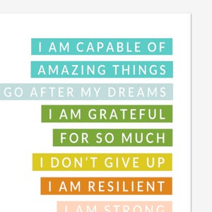I Am Capable & Positive Affirmations | Colorful Rainbow Art Print ...