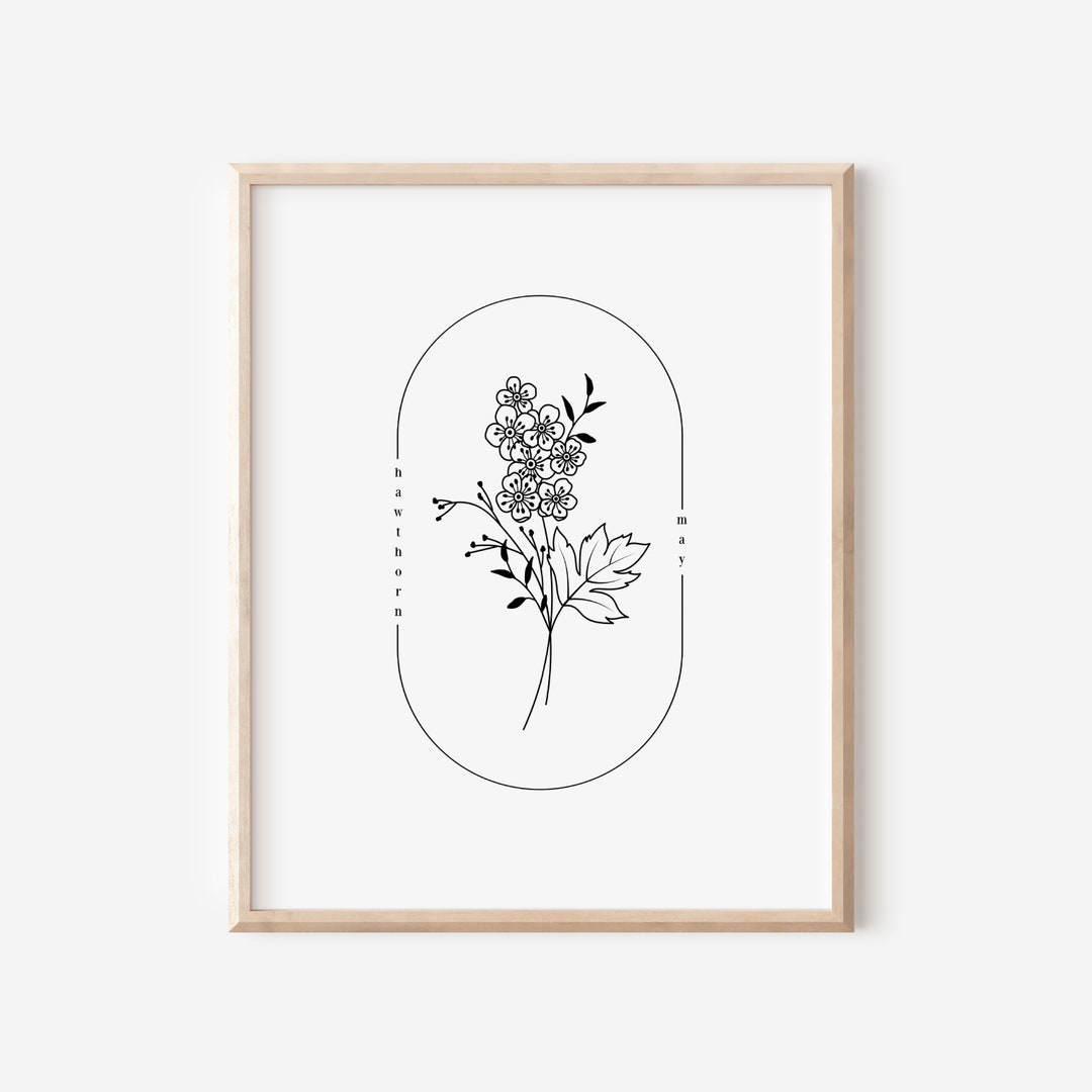 May Birth Flower Hawthorn | Oval Frame Simple Art Printable - Etsy