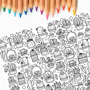 4 Pack Cactus Flowers & Succulent Plants | Hand-drawn Coloring Page ...