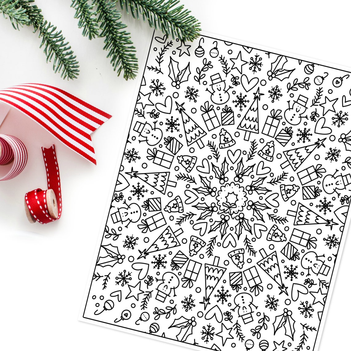 Holiday Coloring Page Hand Drawn Christmas Digital Printable | Etsy