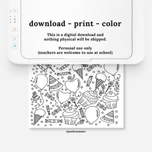 Party Balloons Cupcakes Printable Coloring Page | Hand-drawn Coloring ...