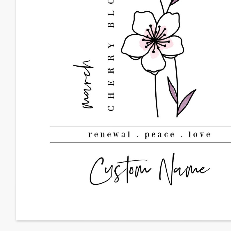 March Birth Flower Unframed Art Print | Personalized Name Custom Floral ...
