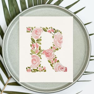 Hand Painted Rose Letter | Floral Monogram Original Painting | Custom ...