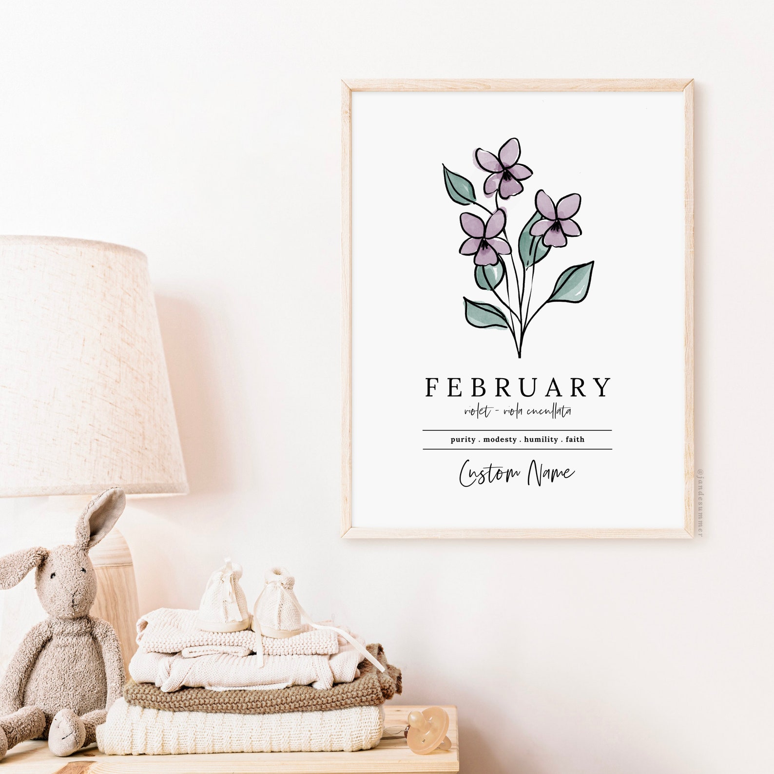 February Purple Violet Birth Flower Personalized Name Unframed Art ...